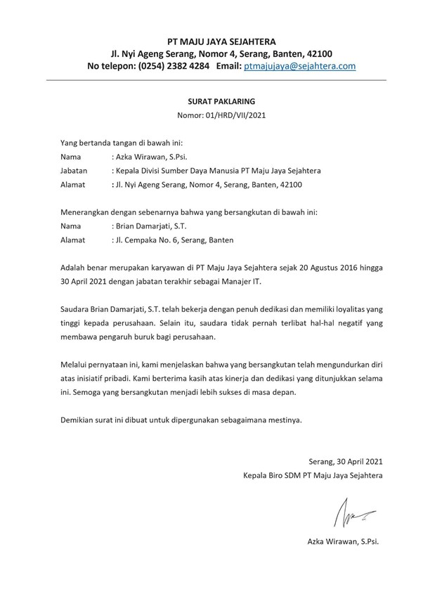 Contoh Surat Paklaring,Pengertian, Fungsi dan Syarat Membuat